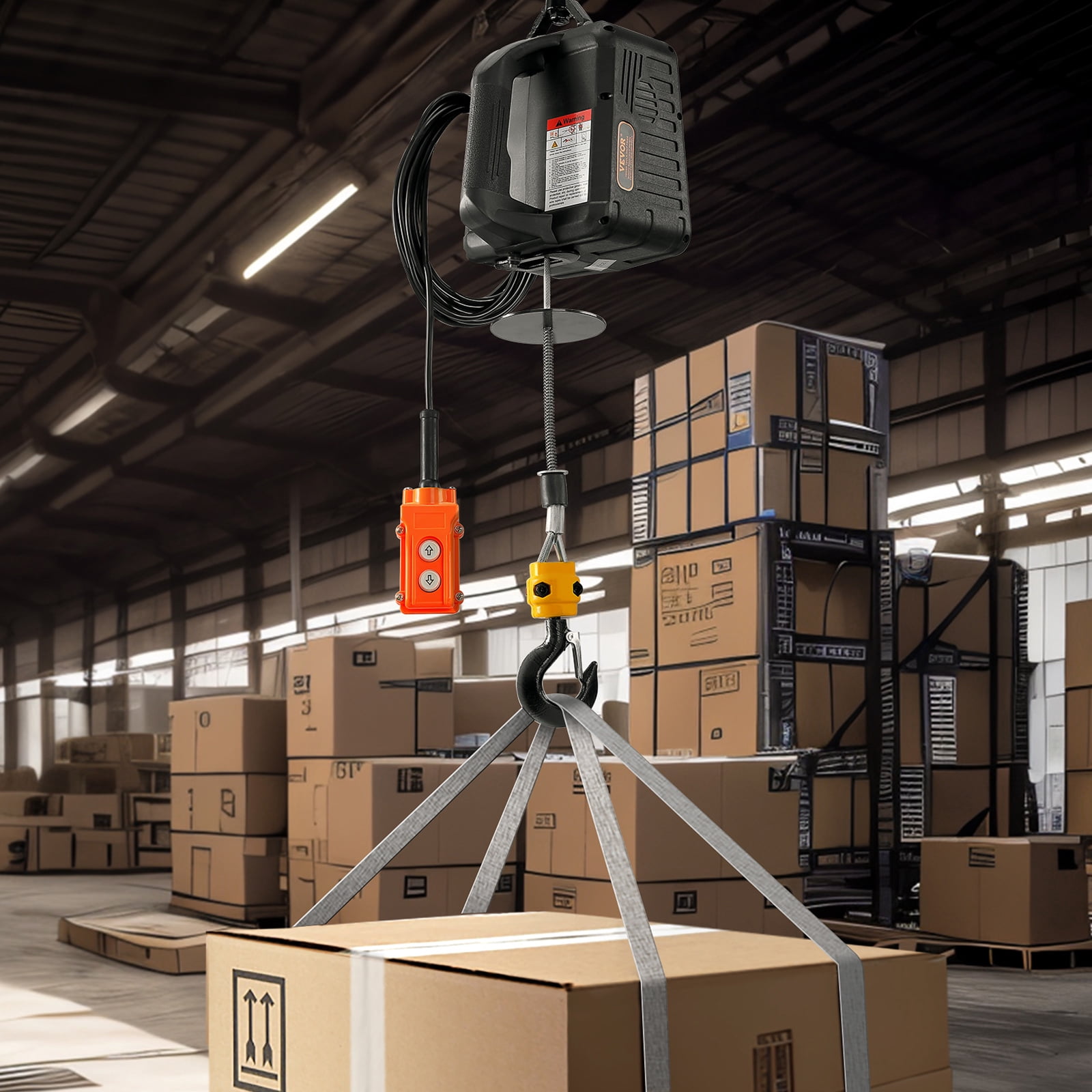 KFFKFF 2-in-1 Portable Electric Hoist Power Winch 1100 lbs Wired Remote ...