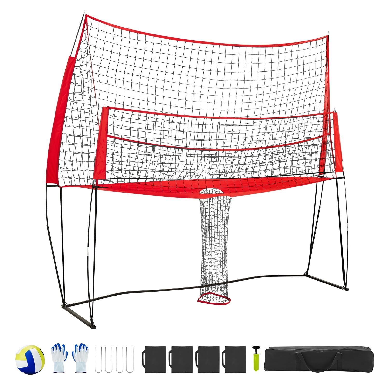 KFFKFF 2-in-1 Volleyball Training Net System with Adjustable Height, Portable Practice Equipment ...