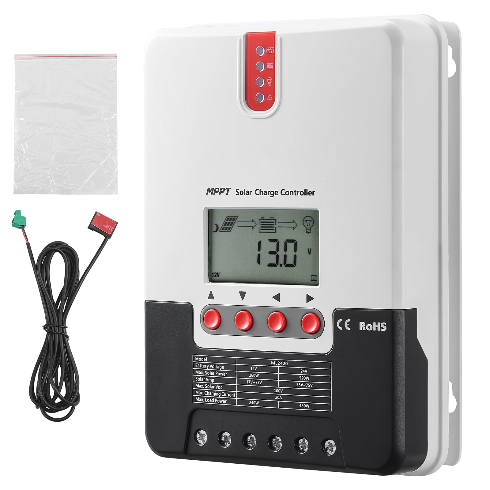 KFFKFF 20A MPPT Solar Charge Controller, Auto 12V/24V DC, Includes LCD ...