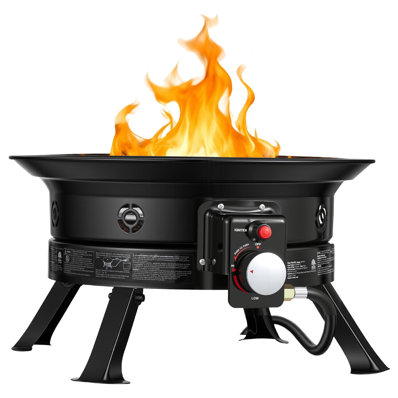 KFFKFF 24-Inch Portable Propane Fire Pit, 53,000 BTU Gas Fire Bowl with ...