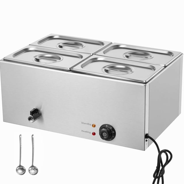 KFFKFF 24QT Commercial Food Warmer, 4-Pan Electric Steam Table, 1200W ...