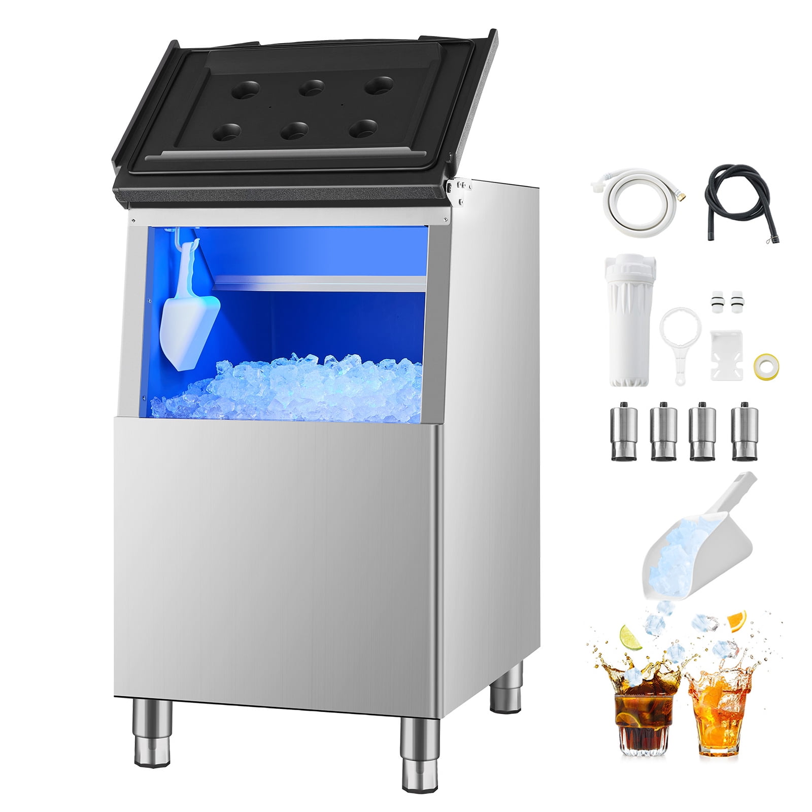 KFFKFF 250Lbs/24H Commercial Ice Maker Storage Bins Stainless Steel ...