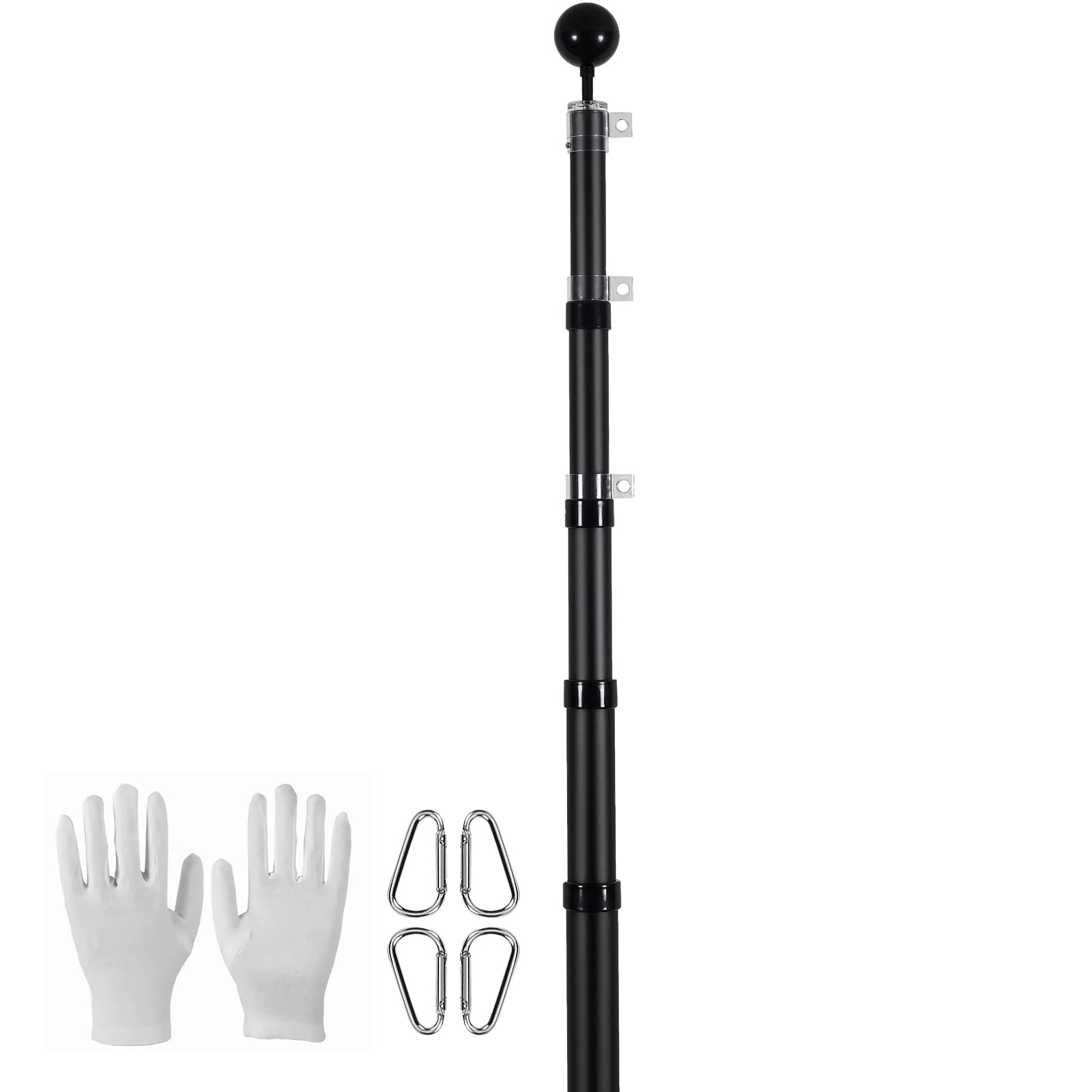 KFFKFF 25FT Extendable Flagpole Set, Robust Aluminum Alloy Outdoor Flag ...