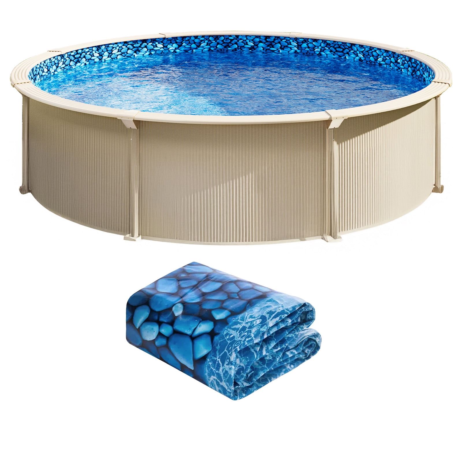 KFFKFF 27-ft Circular Above Ground Pool Liner, Overlapping Pool Liners ...