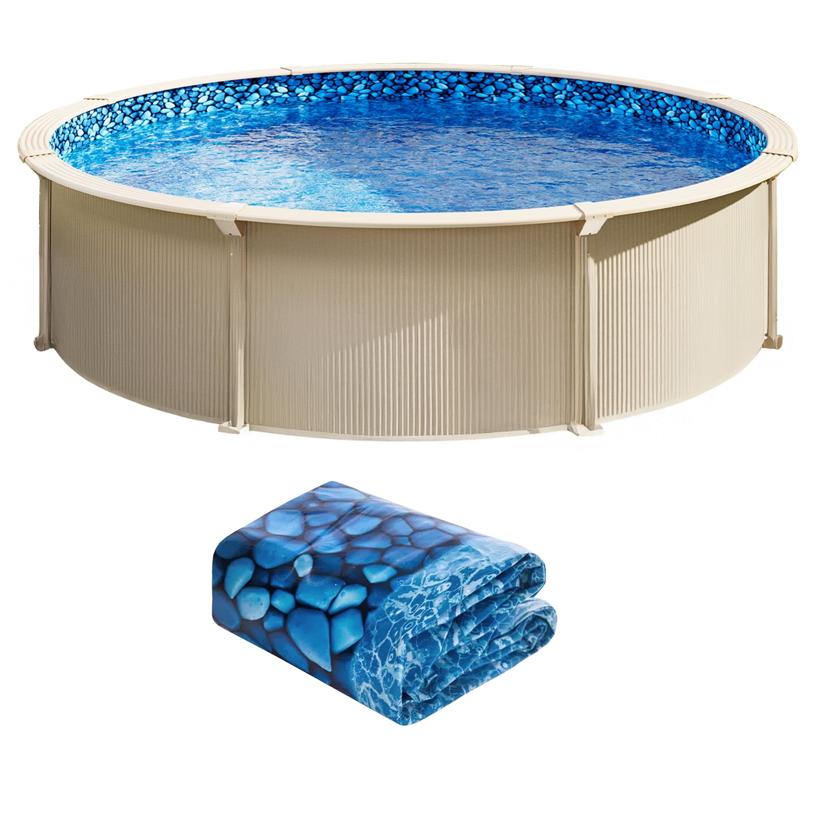KFFKFF 27-ft Circular Above Ground Pool Liner, Unibead Pool Liners ...