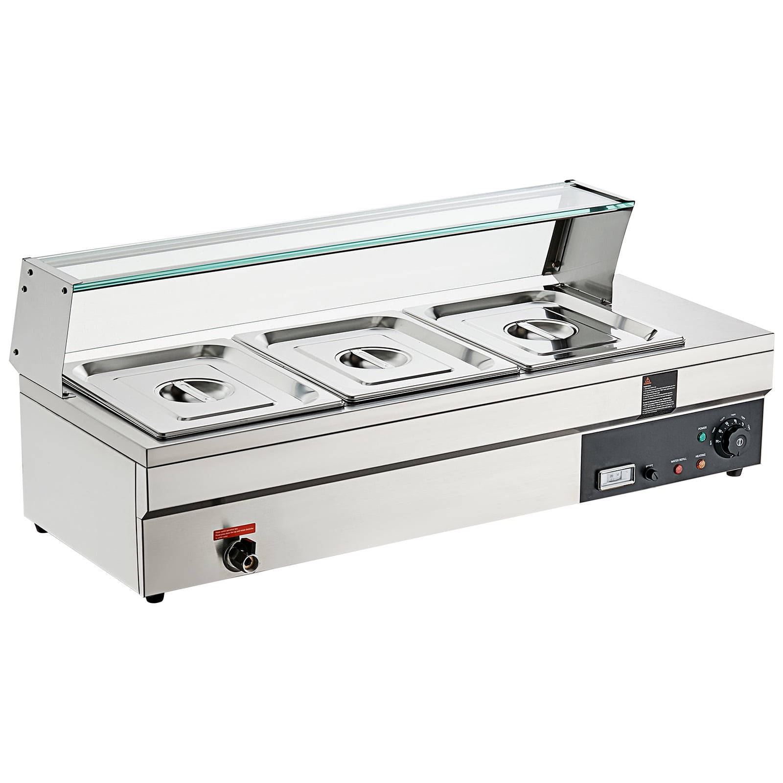 KFFKFF 3*12Qt with Glass Shield Countertop Buffet Commercial Electric ...