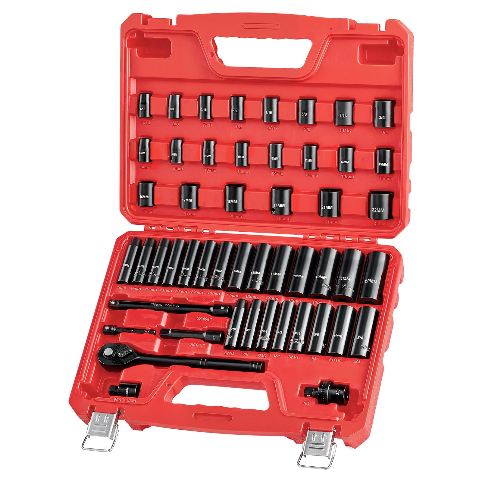 KFFKFF 3/8 Inch Drive Impact Socket Set, 50 Pieces, 6-Point Deep ...