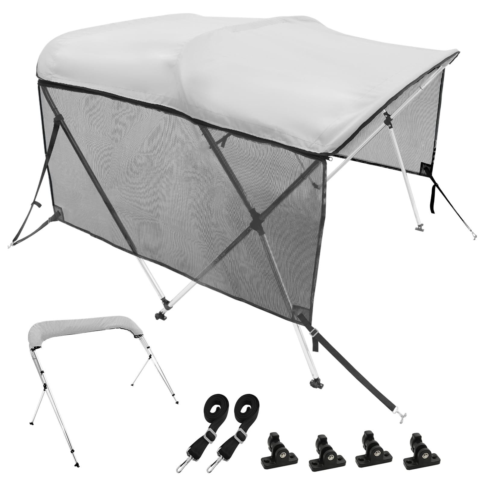 KFFKFF 3 Bow Bimini Boat Cover, Removable Mesh Sides, 600D Polyester ...