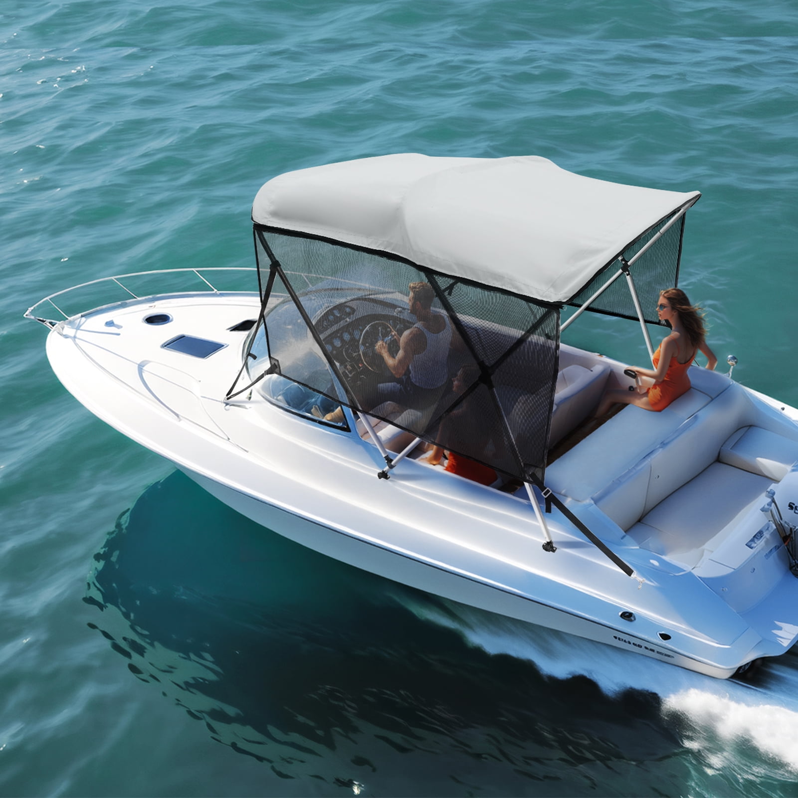 KFFKFF 3 Bow Bimini Top Boat Cover Detachable Mesh Sides 600D with ...
