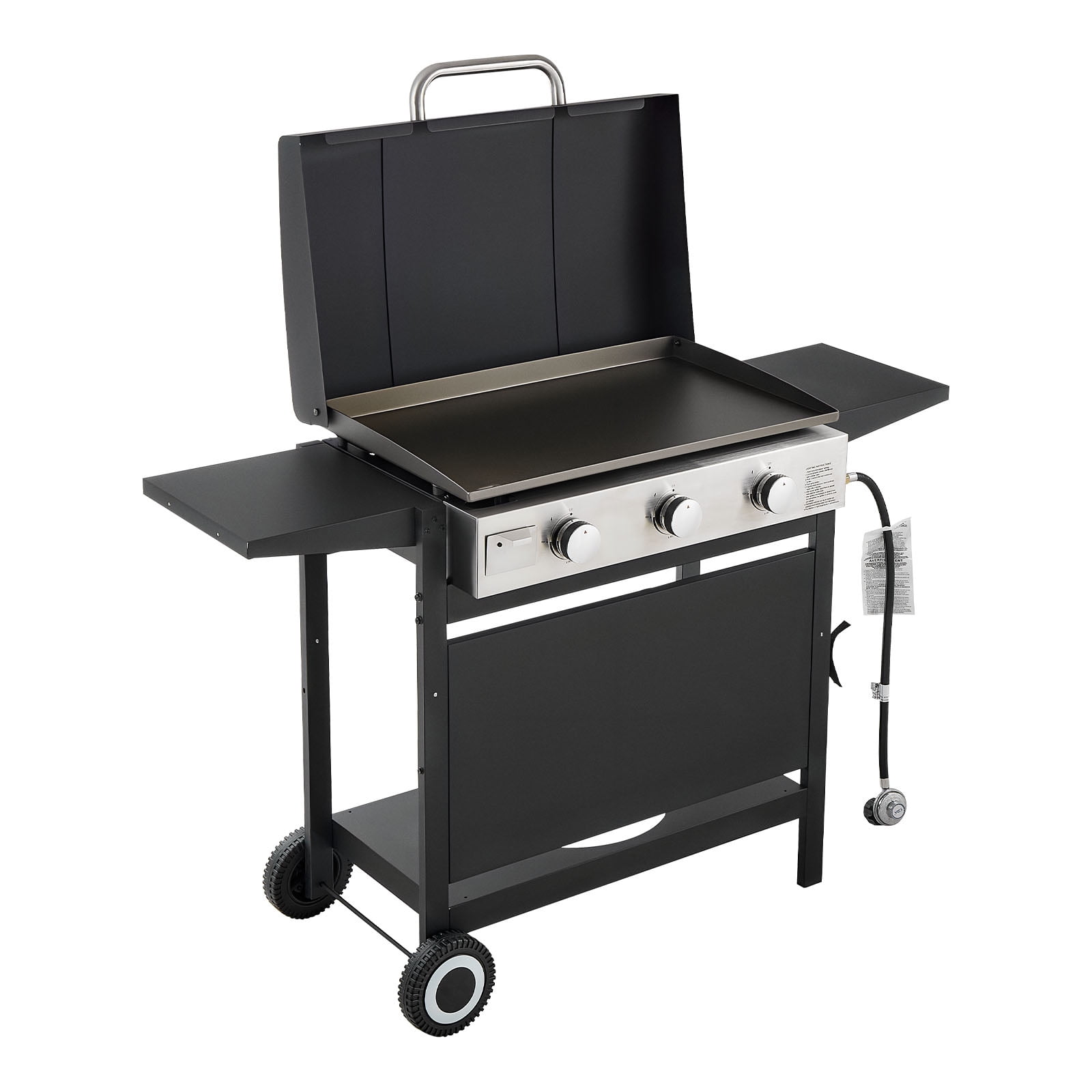 KFFKFF 3-Burner Propane Gas Griddle with Wheels, Flat Top Grill for ...