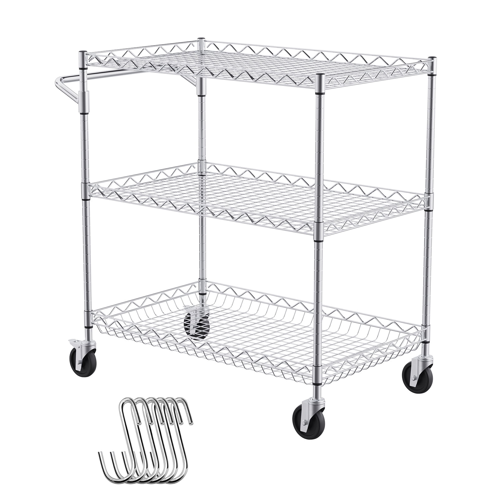 KFFKFF 3-Level Kitchen Cart, Wire Rollable Cart with a Load Capacity of ...