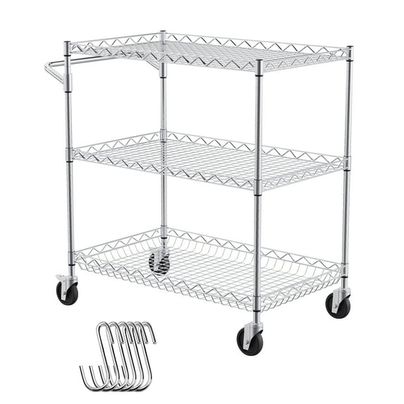 KFFKFF 3-Level Kitchen Cart, Wire Rollable Cart with a Load Capacity of ...