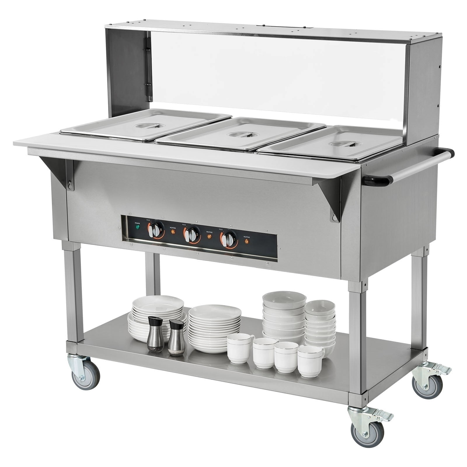 KFFKFF 3-Pan Commercial Food Warmer 3 x 20.6QT Steam Table & Acrylic ...