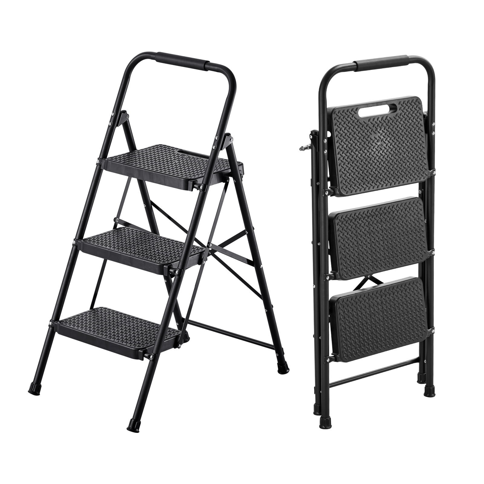 KFFKFF 3-Step Folding Ladder with Wide Non-Slip Pedals and Comfortable ...