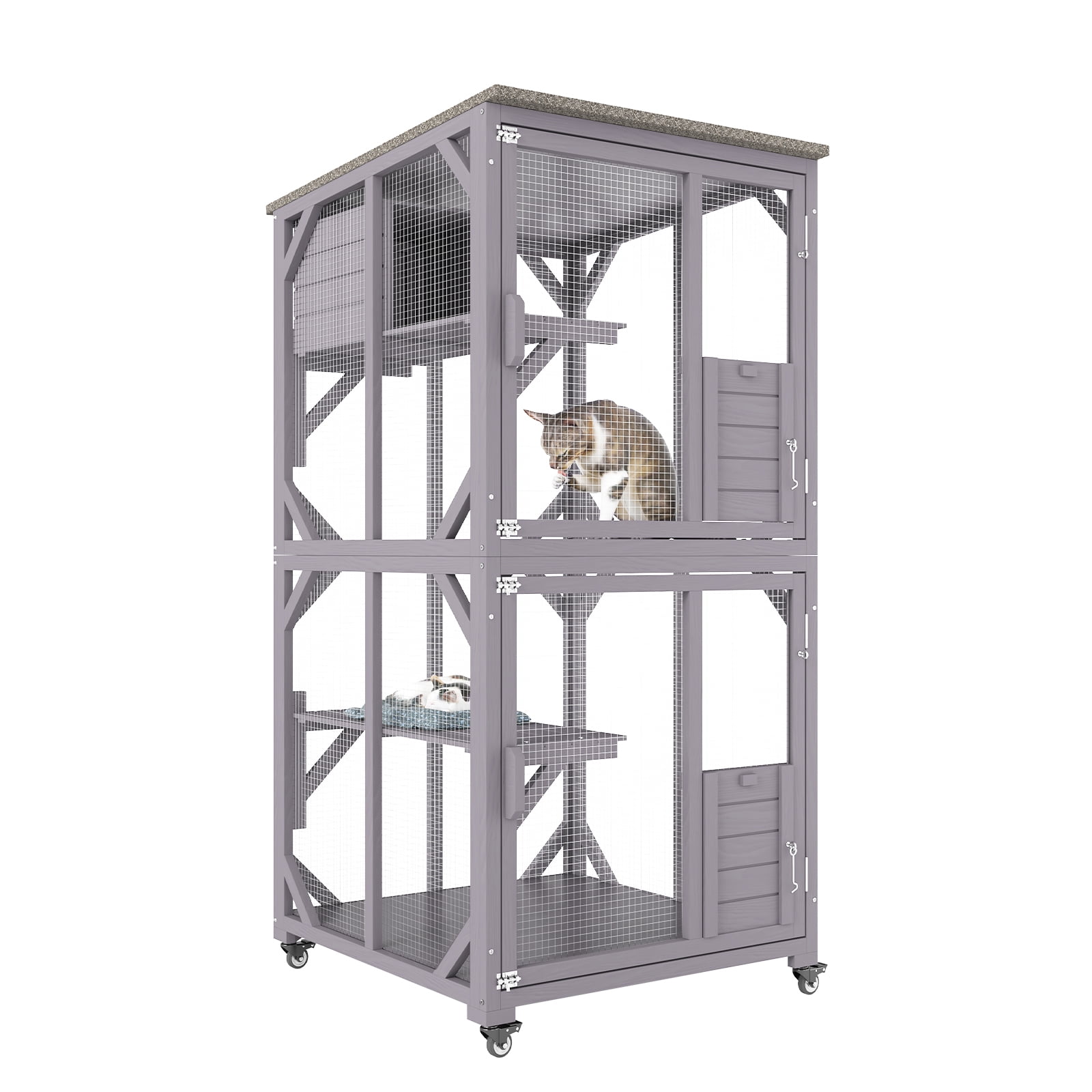 KFFKFF 3-Tier Large Cat House Outdoor Cat Enclosure with 360° Rotating ...