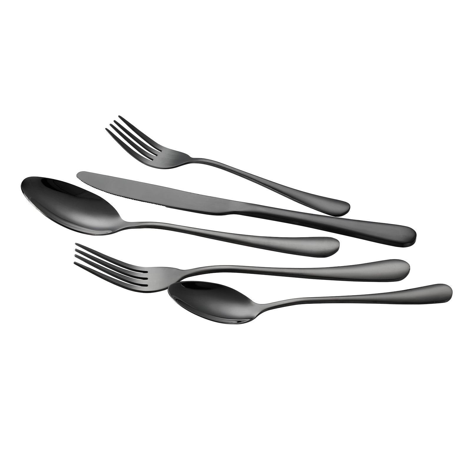 KFFKFF 30-Unit Black Cutlery Set, Safe-to-Eat Stainless Steel Tableware ...