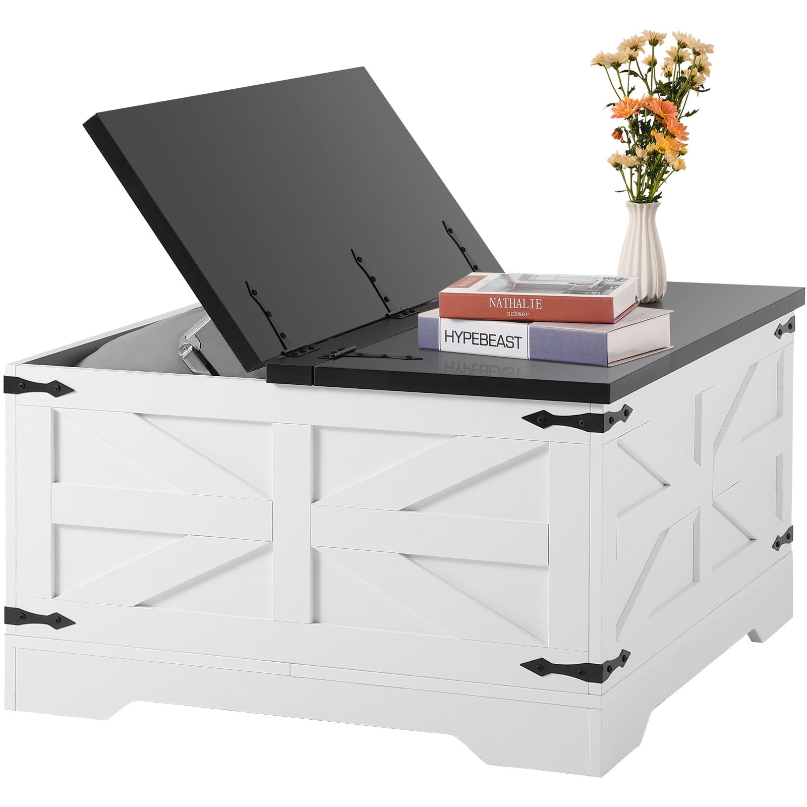 KFFKFF 31.5" Country-Style Coffee Table, Flip-Top Square Coffee Table ...