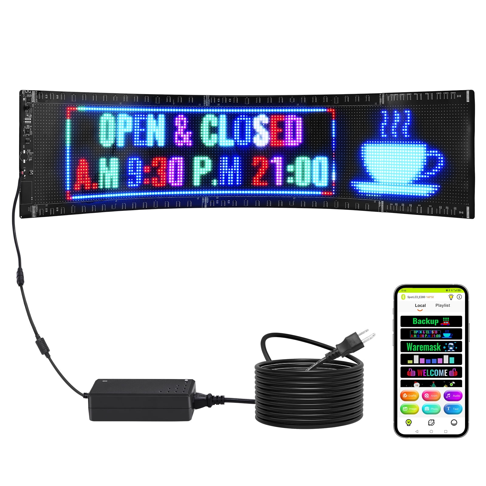 KFFKFF 32.9"x8" Programmable LED Sign, P5 Full Color LED Scrolling ...