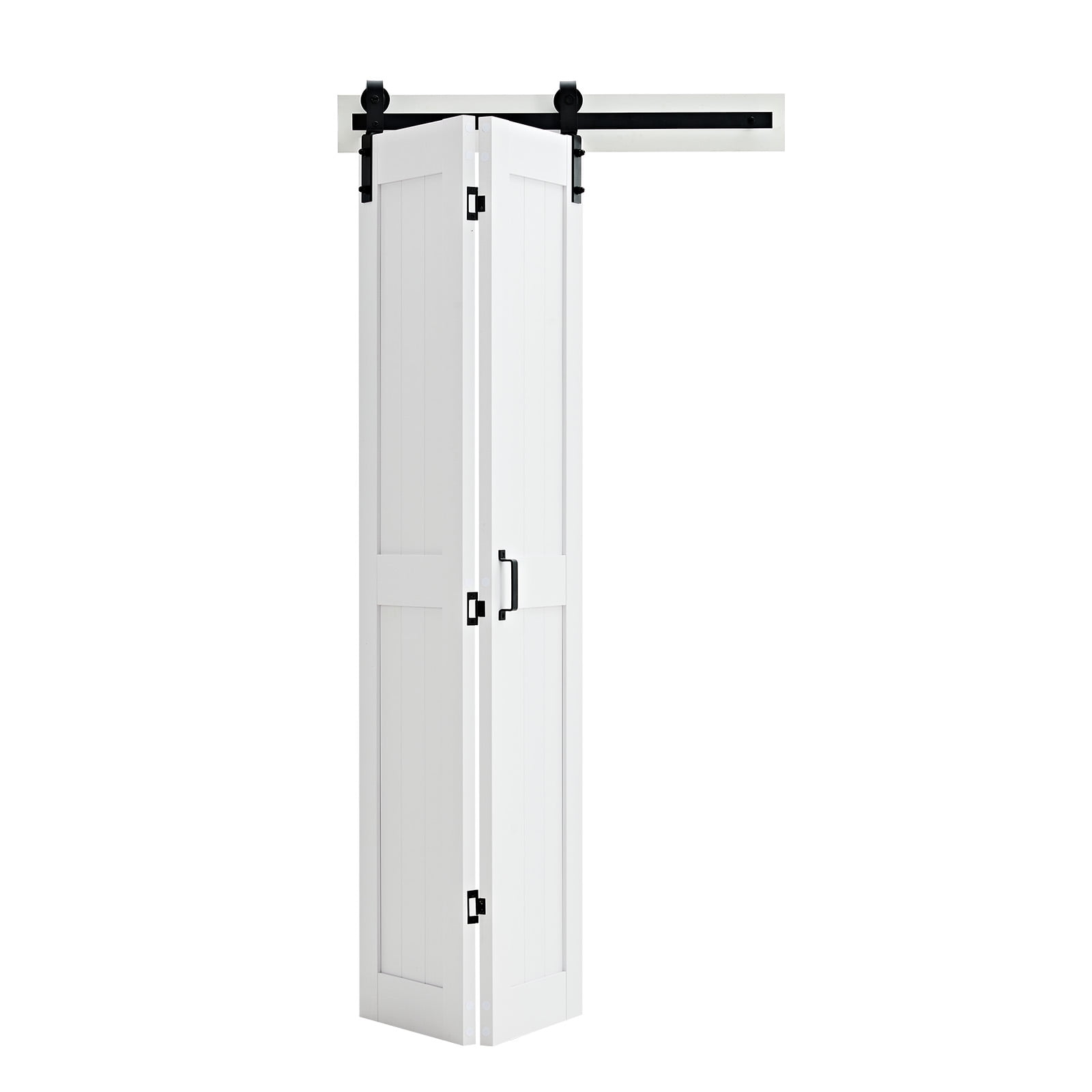 KFFKFF 36" x 84" Bi-Fold Barn Door, MDF Sliding Closet Door with Header ...
