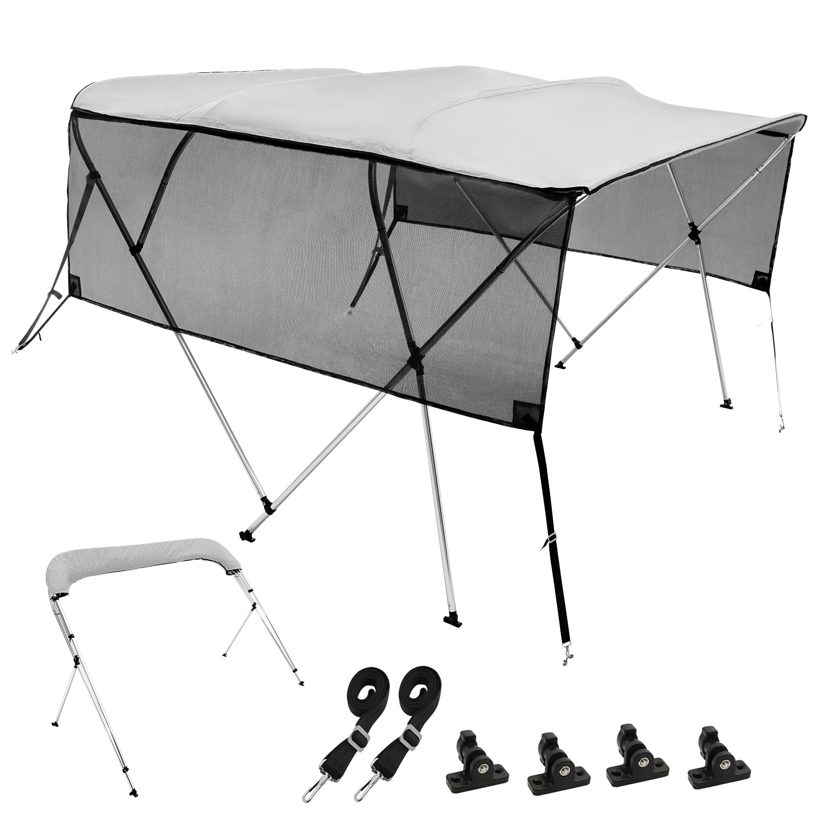 KFFKFF 4 Bow Bimini Boat Cover, Removable Mesh Sides, 600D Polyester ...