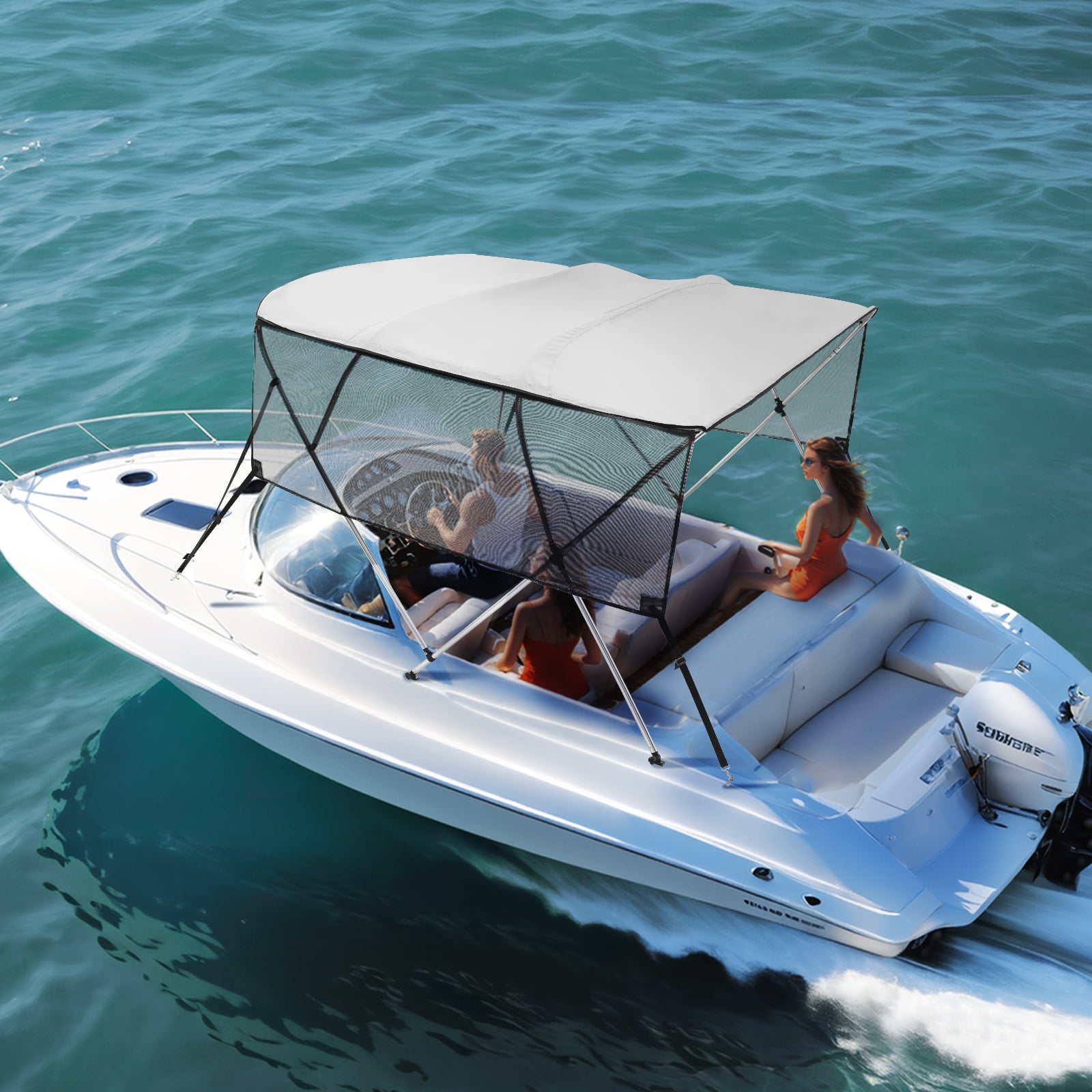 KFFKFF 4 Bow Bimini Top Boat Cover Detachable Mesh Sides 600D with ...
