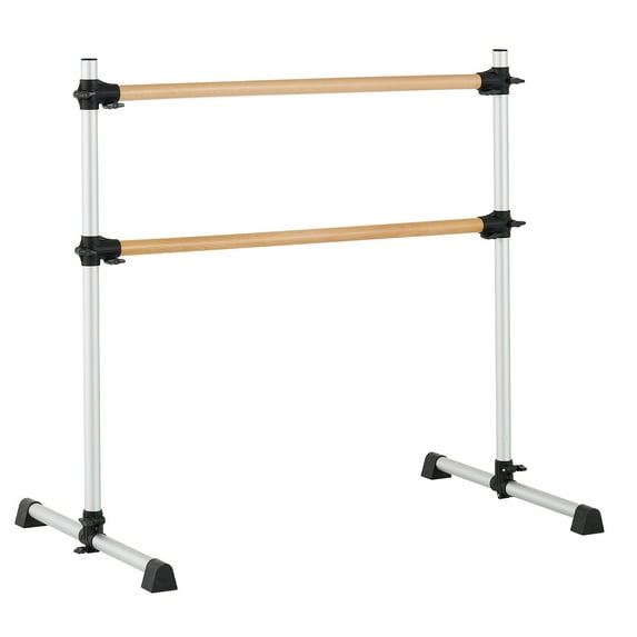 KFFKFF 4 Ft Double Beechwood Ballet Barre, Freestanding and Adjustable ...