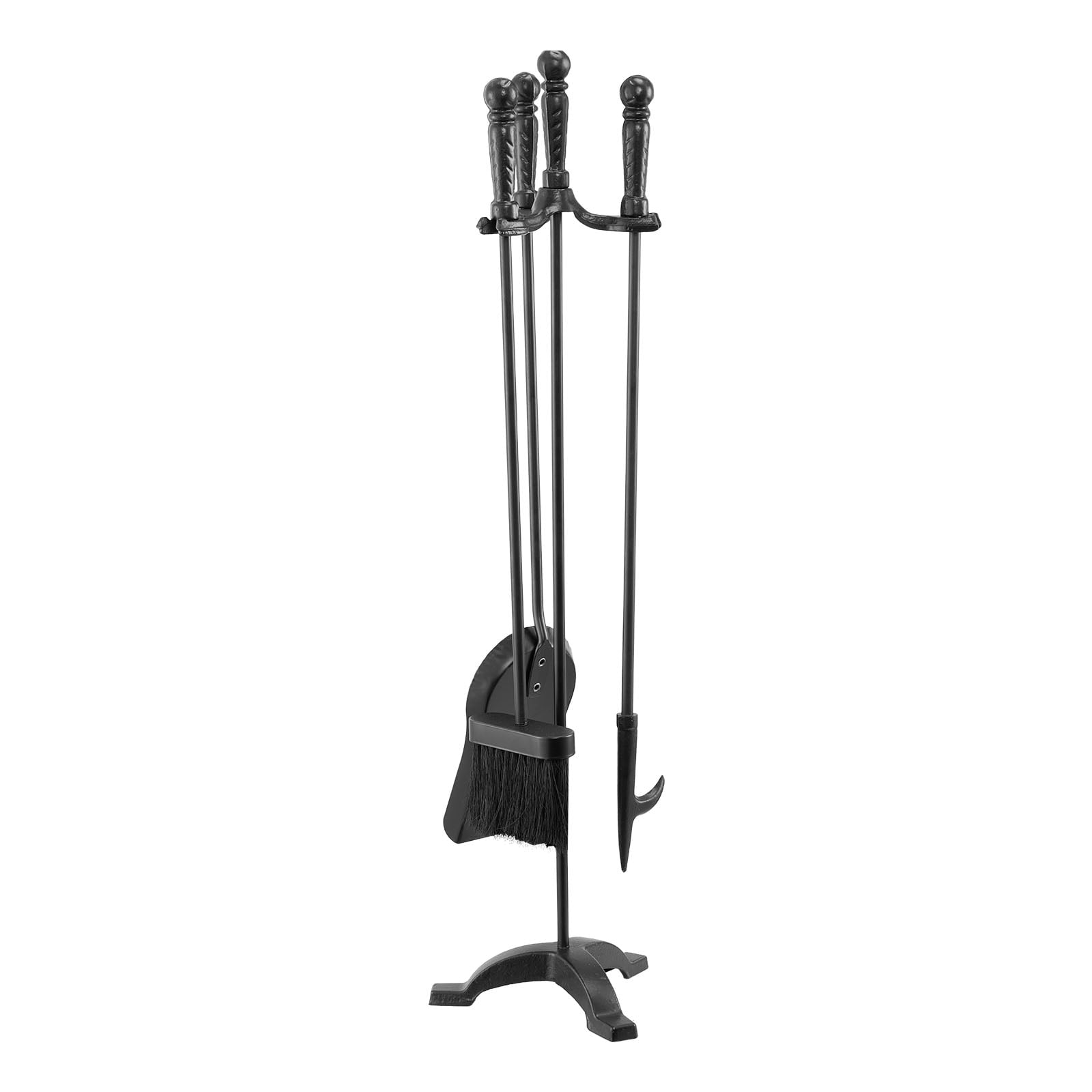KFFKFF 4-Piece Fireplace Tool Set with Stand, Includes Ash Shovel ...