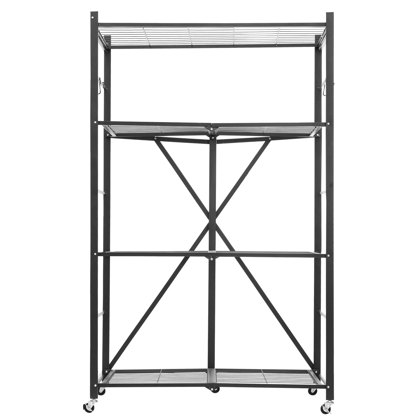 KFFKFF 4-Tier Foldable Storage Shelf with Wheels, 36-inch W x 21-inch D ...