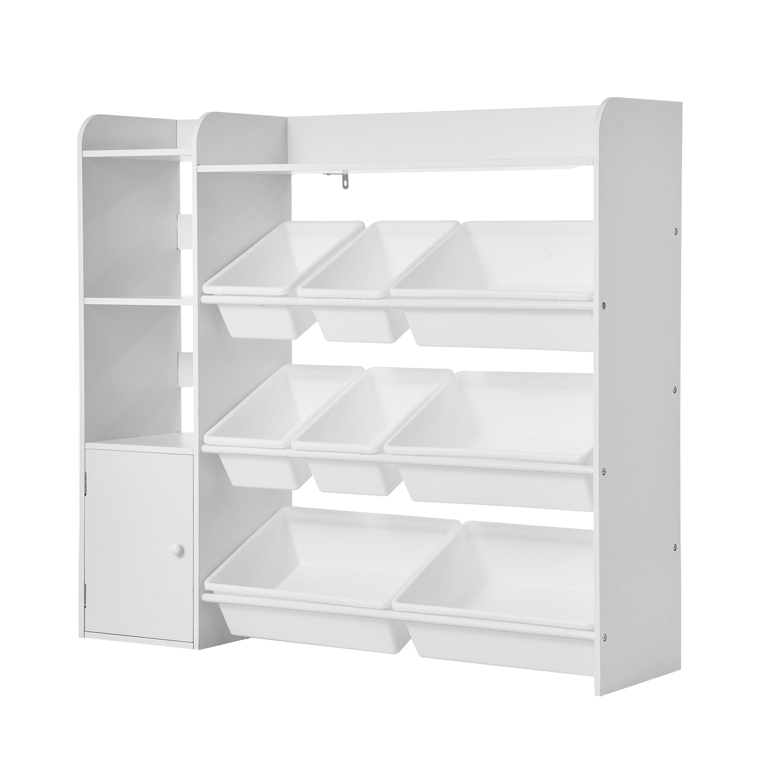 KFFKFF 4-Tier Kids Toy Organizer and Bookshelf with 8 Removable Plastic ...
