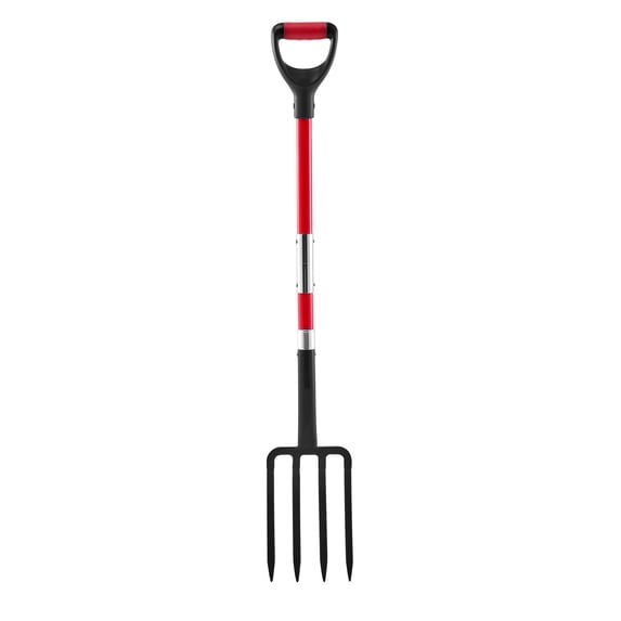 KFFKFF 4-Tine Garden Fork with Fiberglass Handle, 45-Inch Heavy-Duty ...