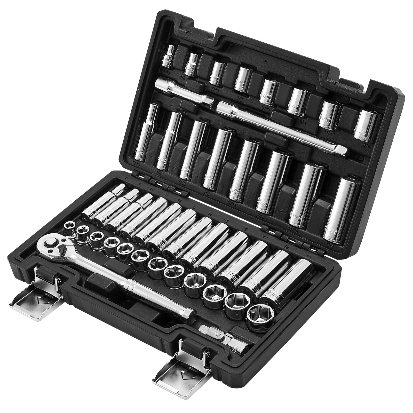 KFFKFF 44-Piece Socket Set, 3/8-Inch Drive, SAE & Metric Sizes ...