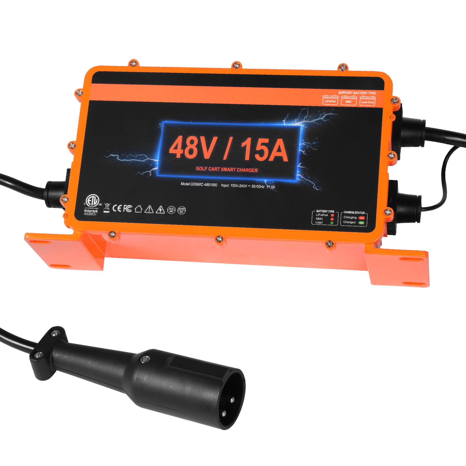 KFFKFF 48V Golf Cart Battery Charger, 15 AMP, Intelligent Charging ...