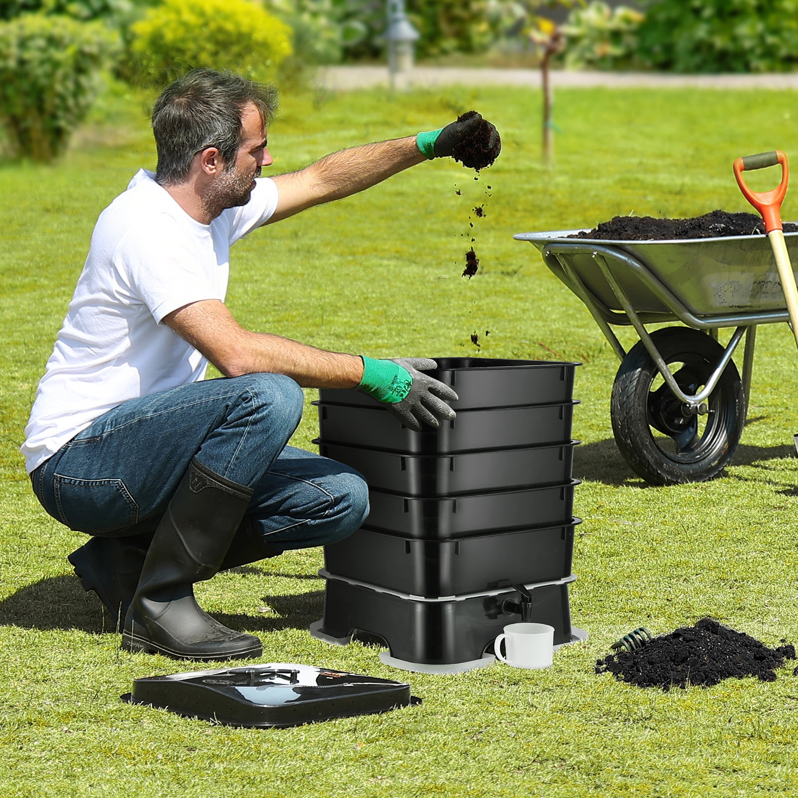 KFFKFF 5-Tray Worm Composter 44 QT/50 L Worm Compost Bin Indoor and ...