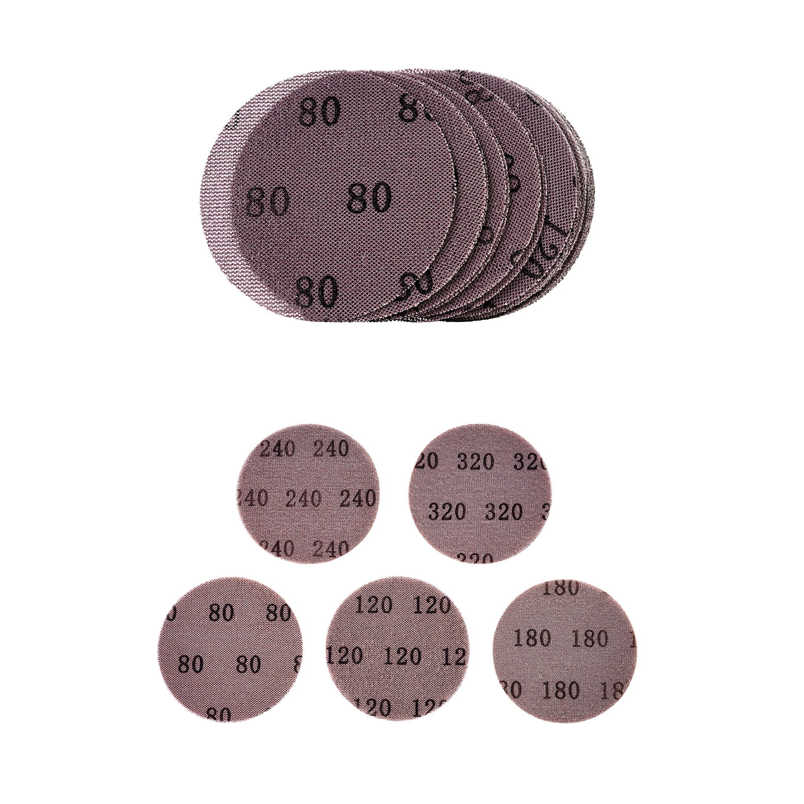 KFFKFF 5-inch Mesh Sanding Discs 50PCS, Assorted Grits 80/120/180/240 ...