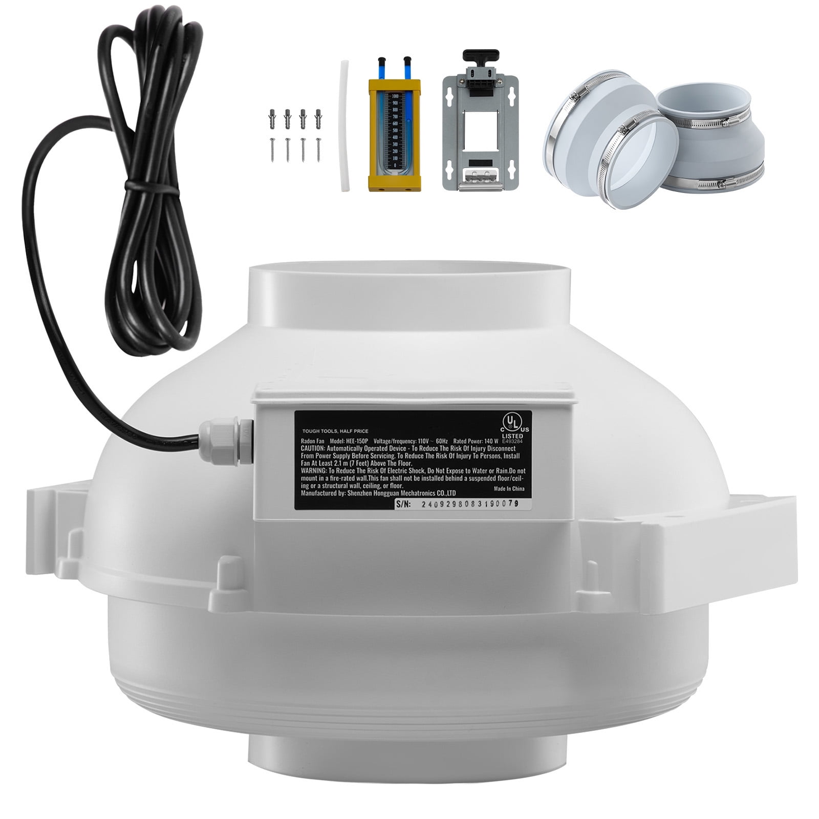 KFFKFF 6 to 4.5 inch Radon Fan Assembly Kit, Silent 380CFM Radon ...