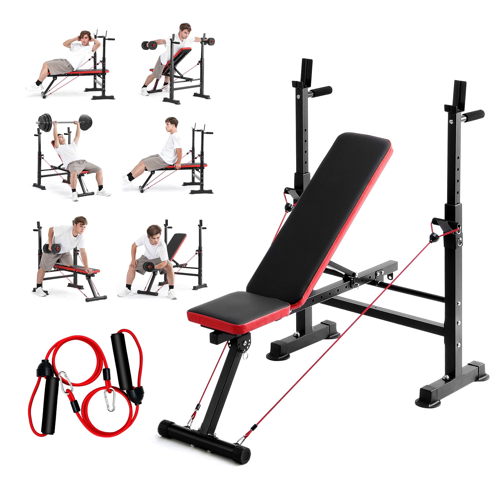 KFFKFF 6-Function Weight Bench Kit, 600lbs Customizable Exercise Bench ...