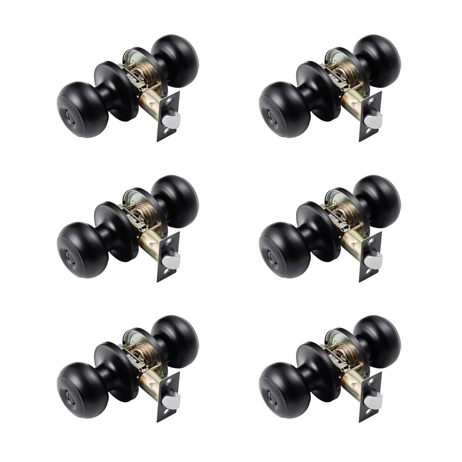 KFFKFF 6 Pack Black Door Knobs, Privacy Door Handles with Round Ball ...