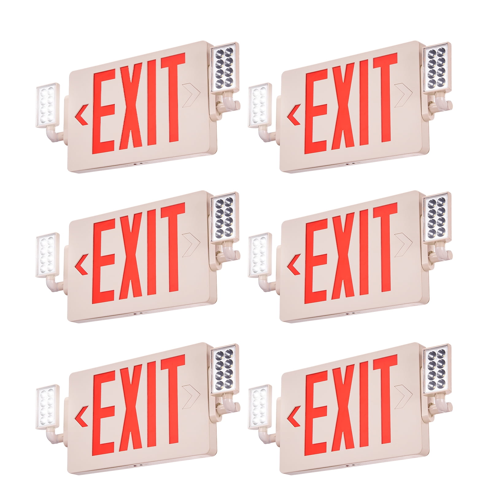 KFFKFF 6 Pack LED Exit Sign Emergency Light Compact Combo Signs Battery ...
