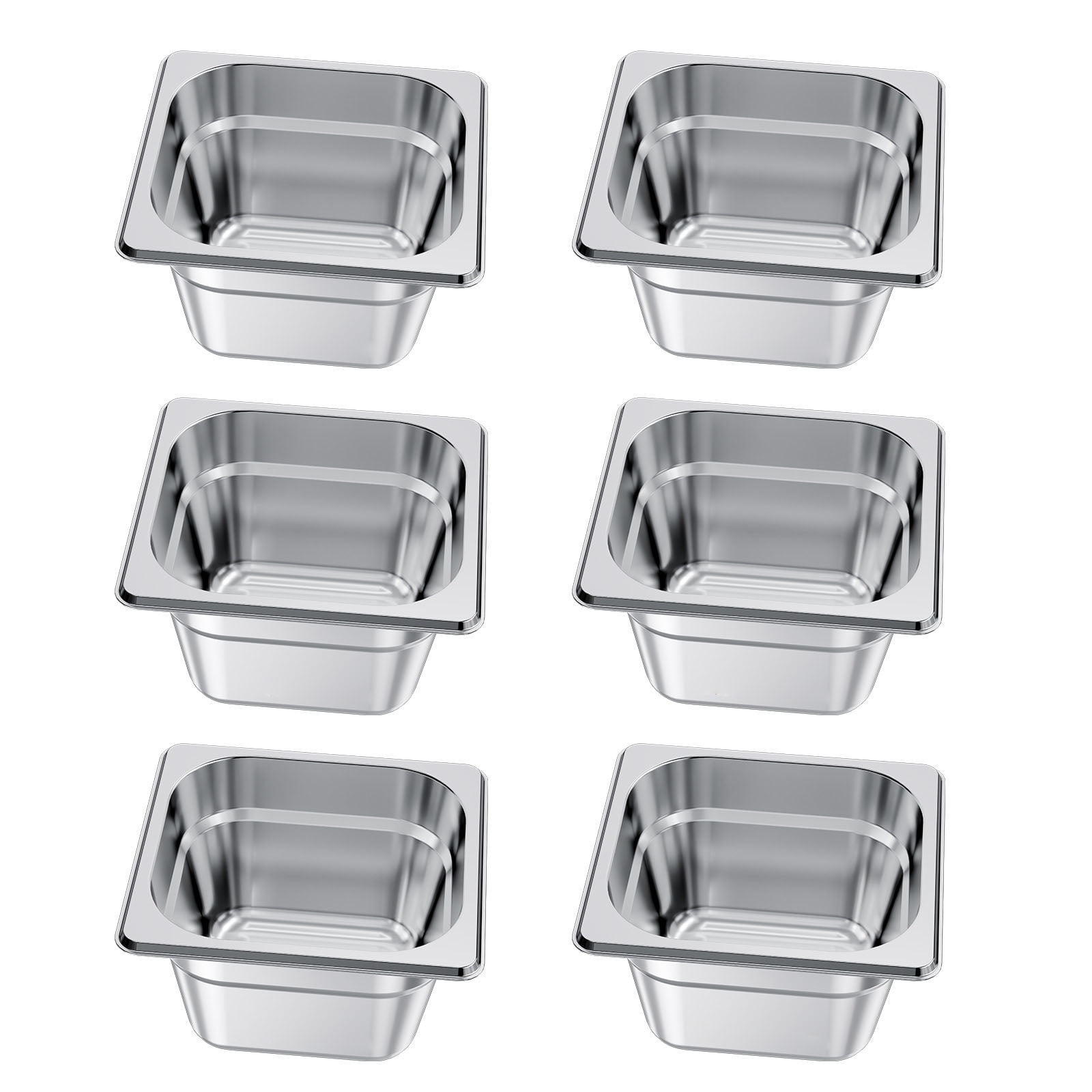 KFFKFF 6-Pack Stainless Steel Steam Table Pans, 1/6 Size, 4-Inch Depth ...