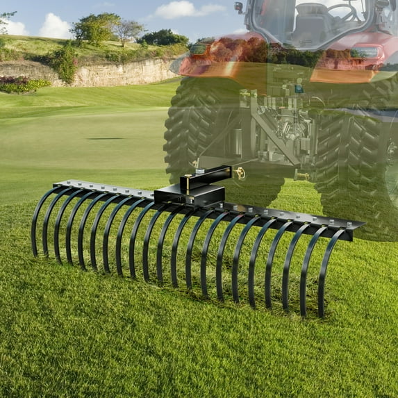 KFFKFF 60" Lawn Cutter Tow Behind Landscape Rake with 21 Steel Tines ...