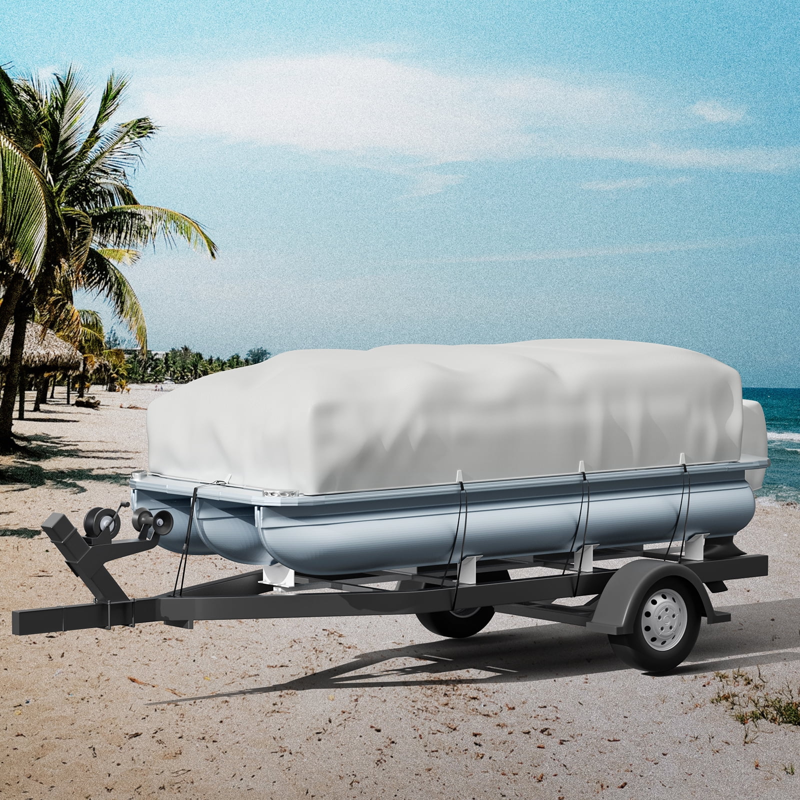 KFFKFF 600D Pontoon Boat Cover Waterproof Heavy Duty Fit 21ft to 24ft ...