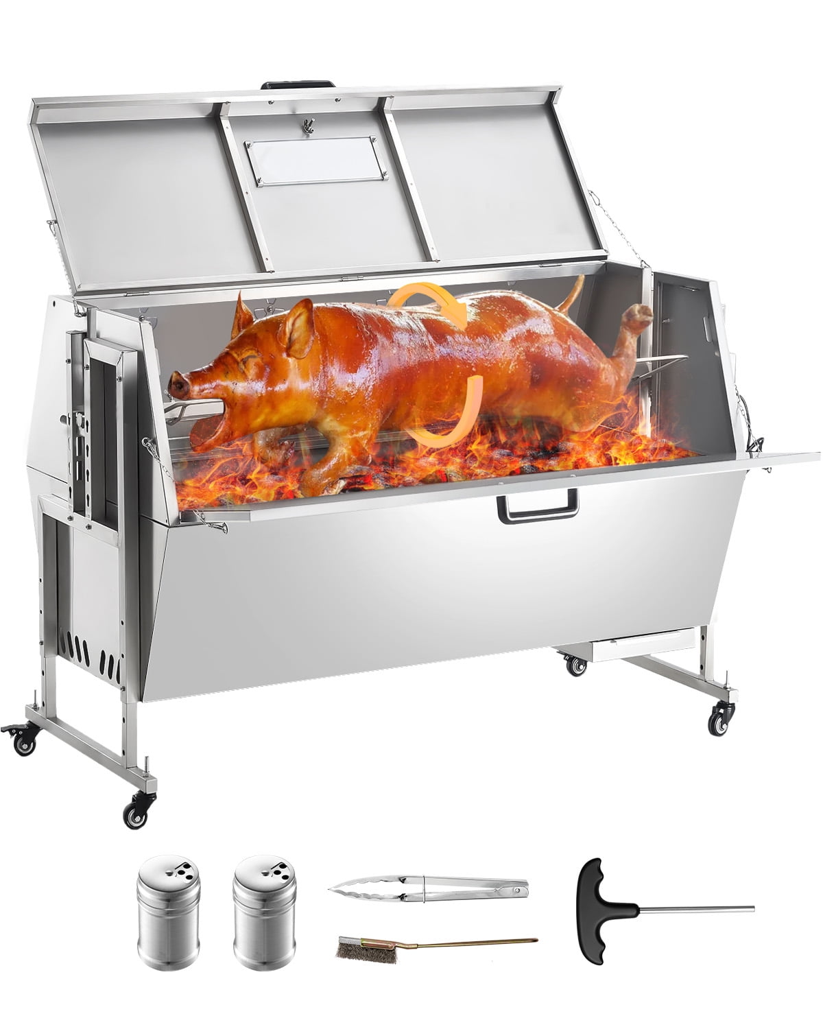 KFFKFF 60W Grill Rotisserie with Protective Canopy, 56 Inch Spit ...