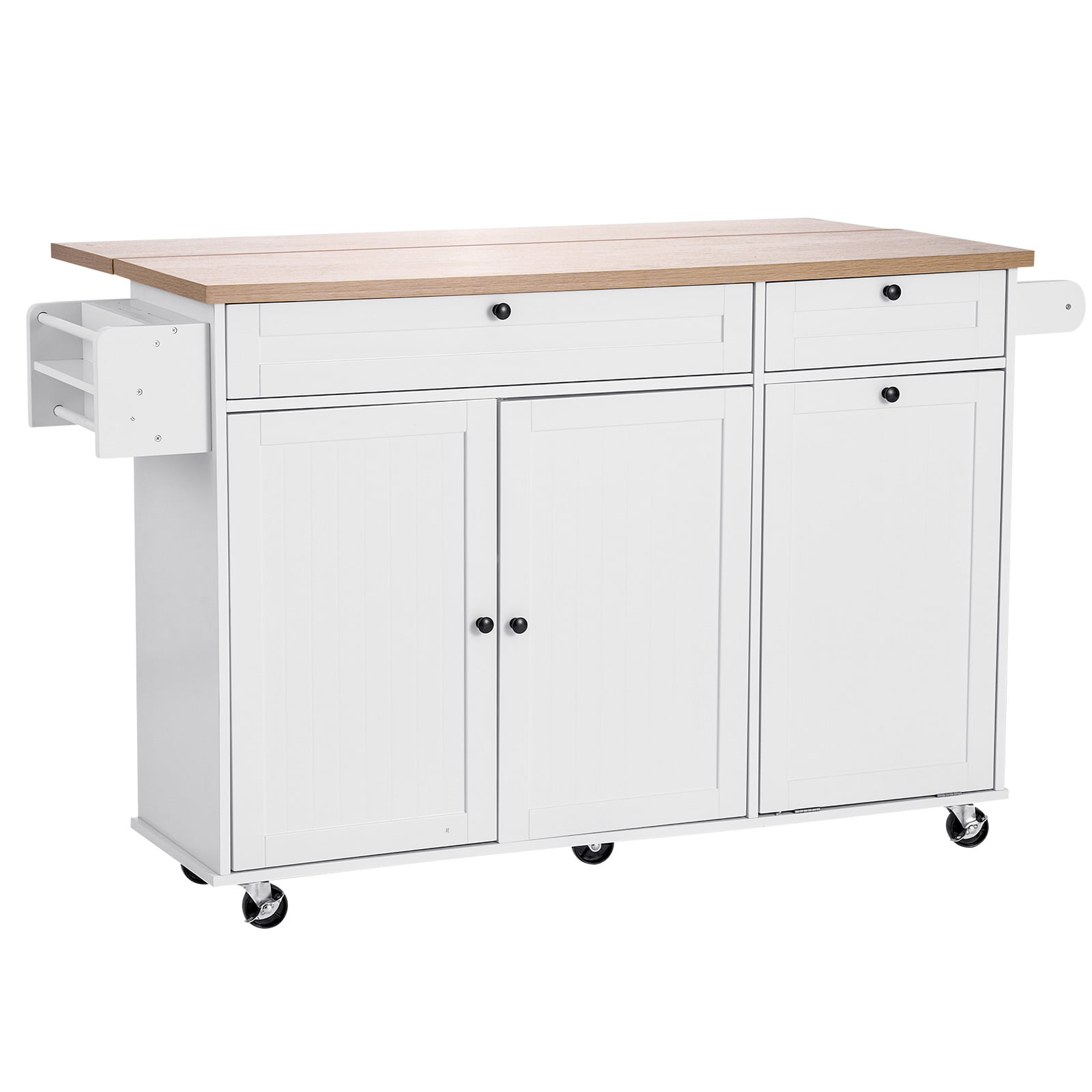 KFFKFF 60in Wide Mobile Kitchen Island Cart with Storage, Drop Leaf, 2 ...