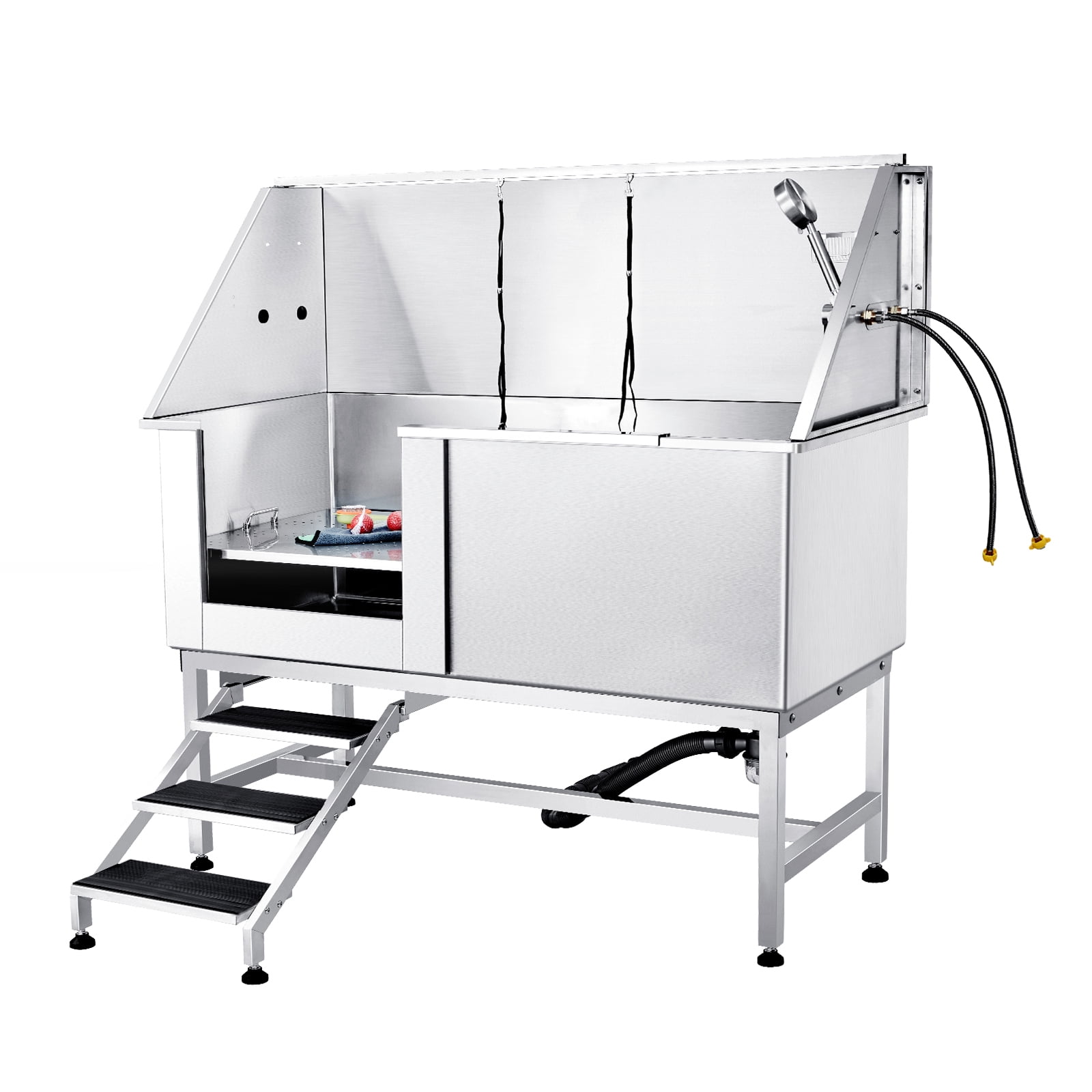 KFFKFF 62" Dog Wash Station with Stairs, Durable Stainless Steel Pet ...
