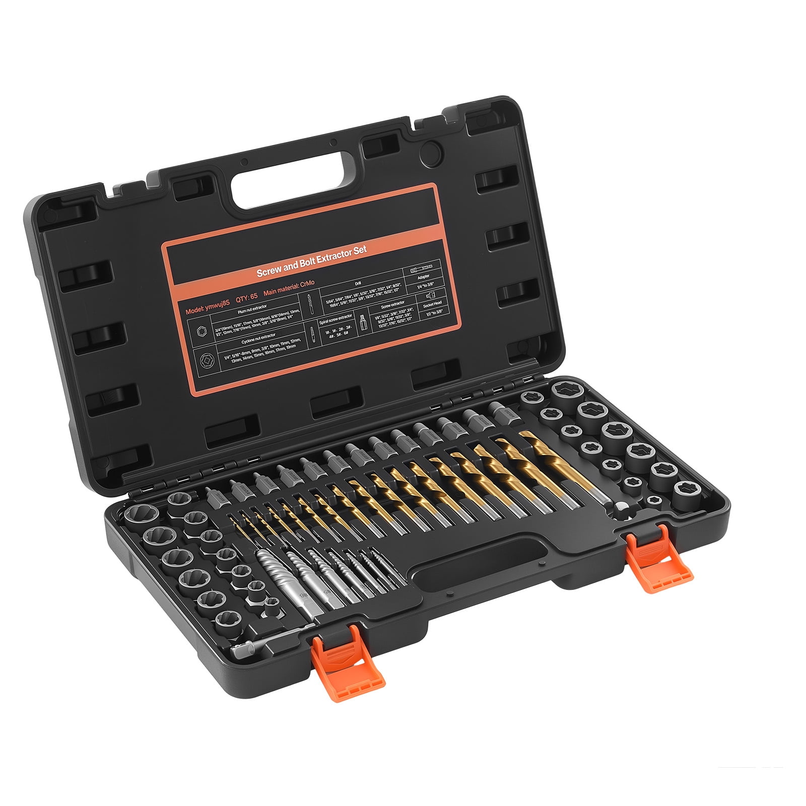 KFFKFF 65-Piece Screw Extractor and Drill Bit Set, Includes Nut Bolt ...