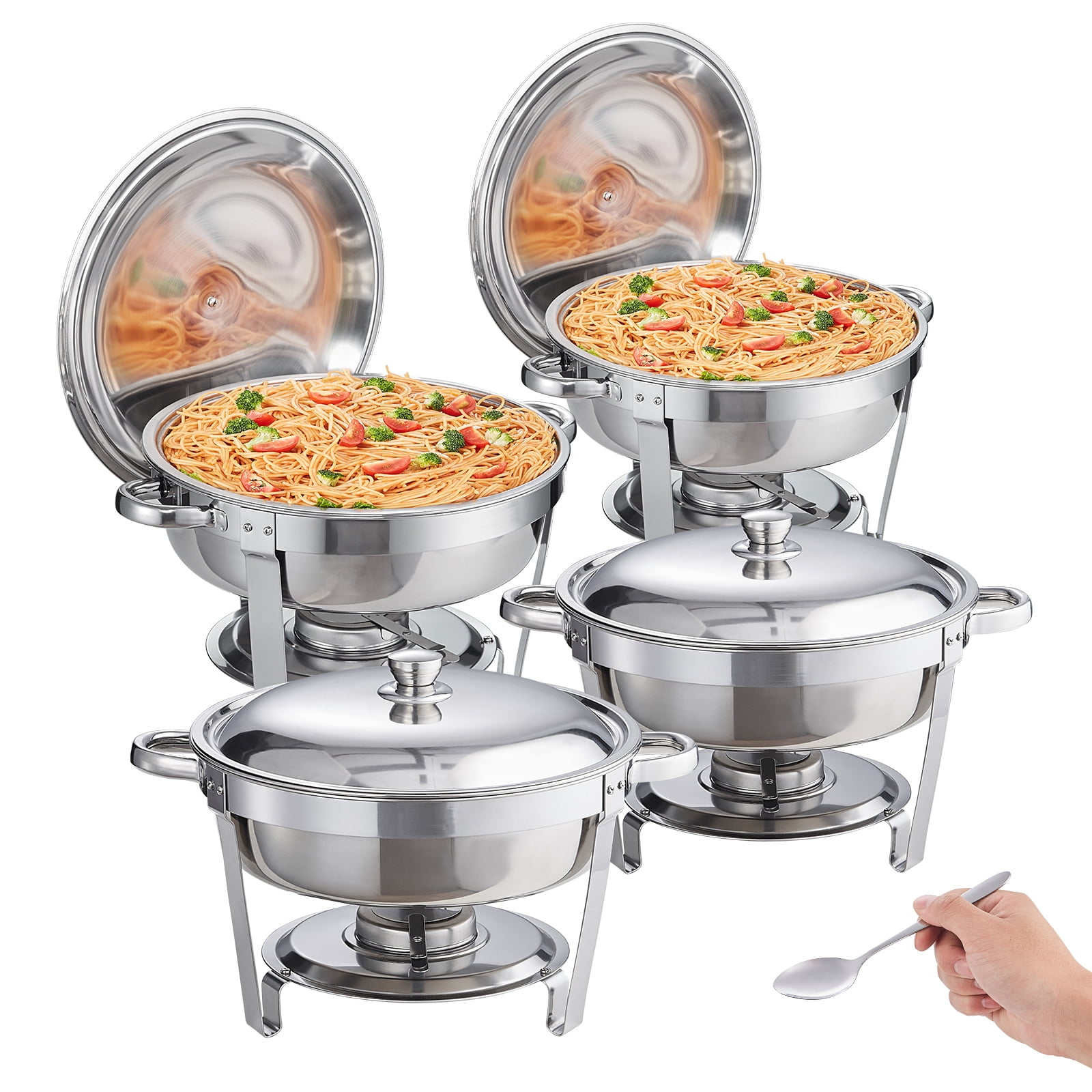 KFFKFF 6Qt 4 Pack Round Chafing Dish Buffet Set Full-Size Pan Stainless ...