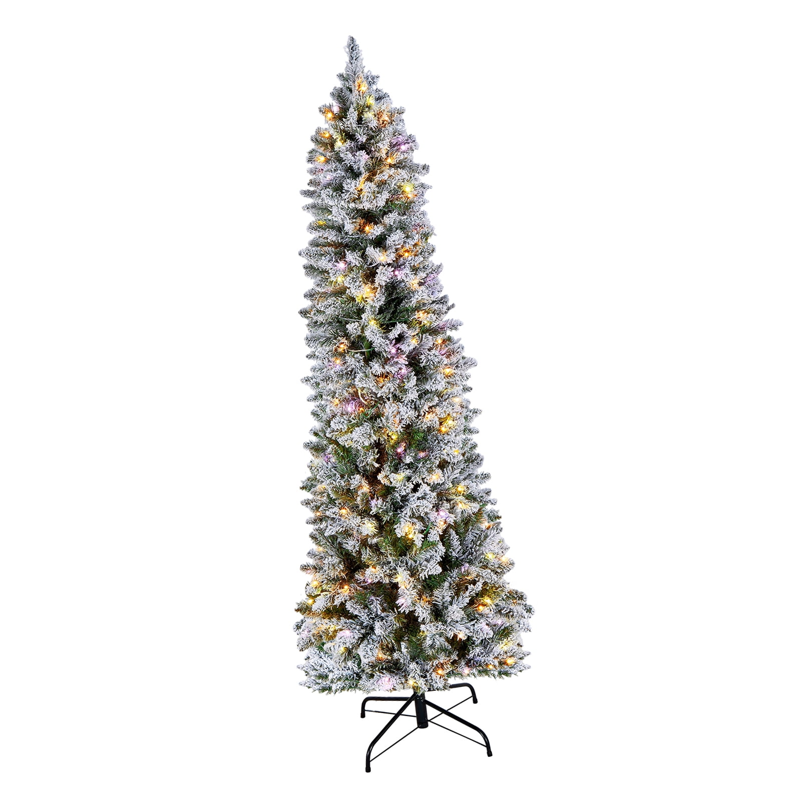 KFFKFF 6ft Prelit Flocked Artificial Christmas Tree with 240 Multicolor ...