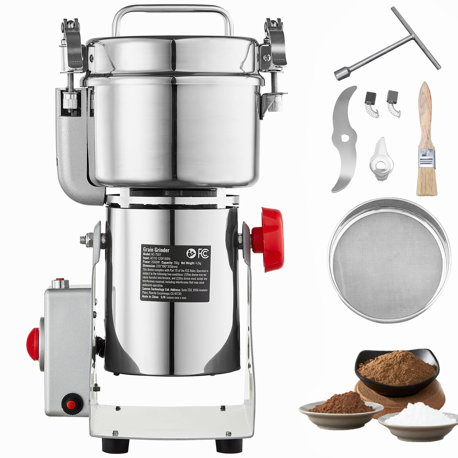 KFFKFF 750g Electric Grinder for Grains, 2000W Speedy Spice Mill ...