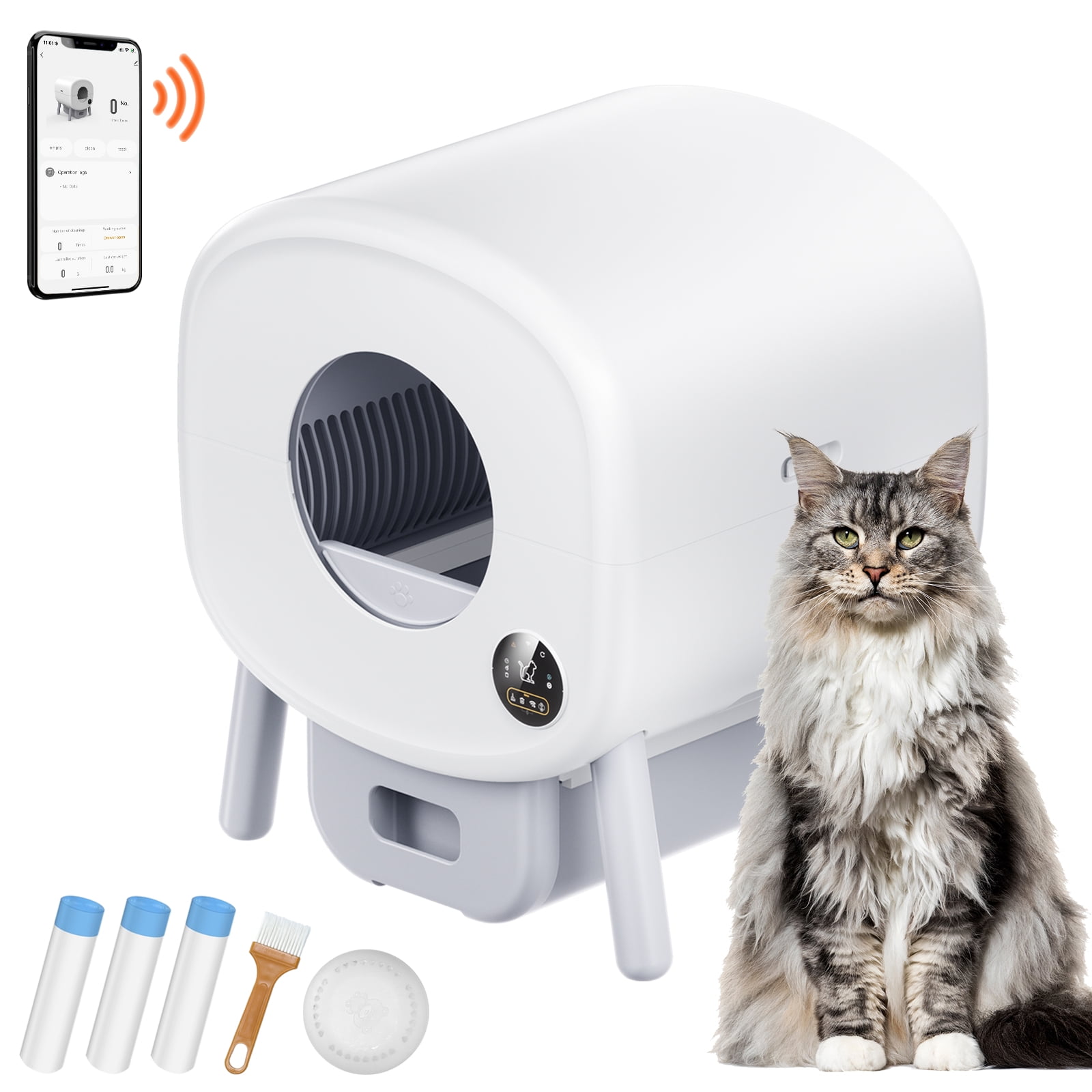 KFFKFF 76L Auto-Clean Litter Box, Includes Trash Bags, Spacious Smart ...