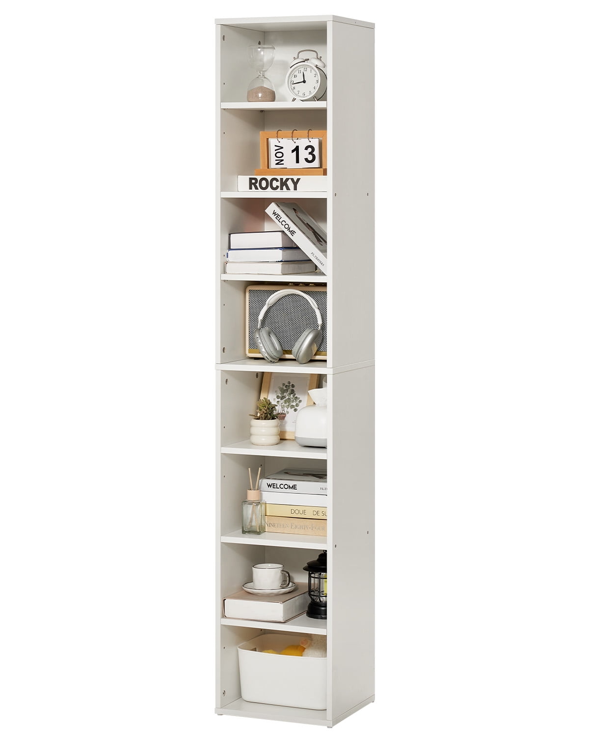 KFFKFF 8-Level Slim Bookcase, 71-inch Wood-Based Tall Open Shelving ...
